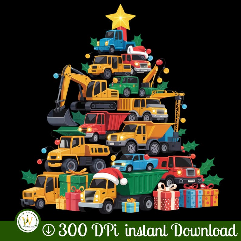 Construction Christmas Tree PNG | Digger Truck Xmas PNG | Excavator ...