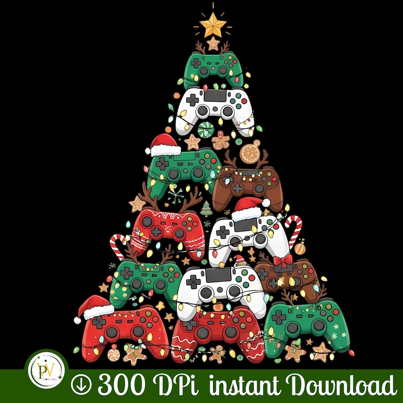 Gaming Controller Christmas Tree PNG | Gamer Xmas Design for Boys ...