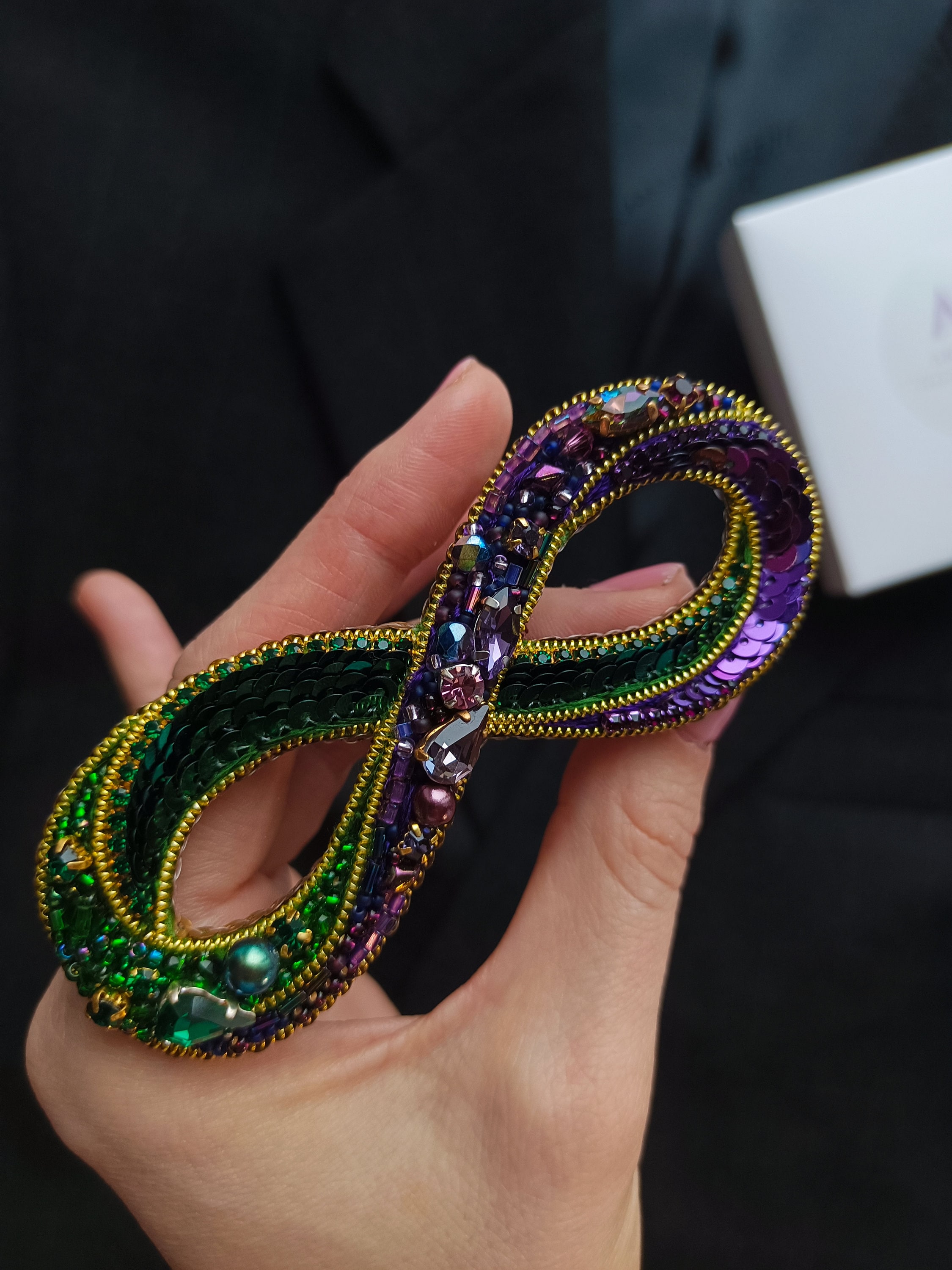 Brooch With Infinity Sign Embroidered With Beads and Sequinsin Royal ...