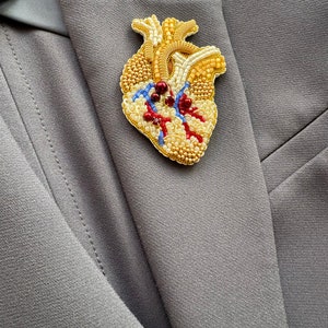 Embroidered Brooch Anatomical Heart. Beige Heart Brooch Embroidered ...