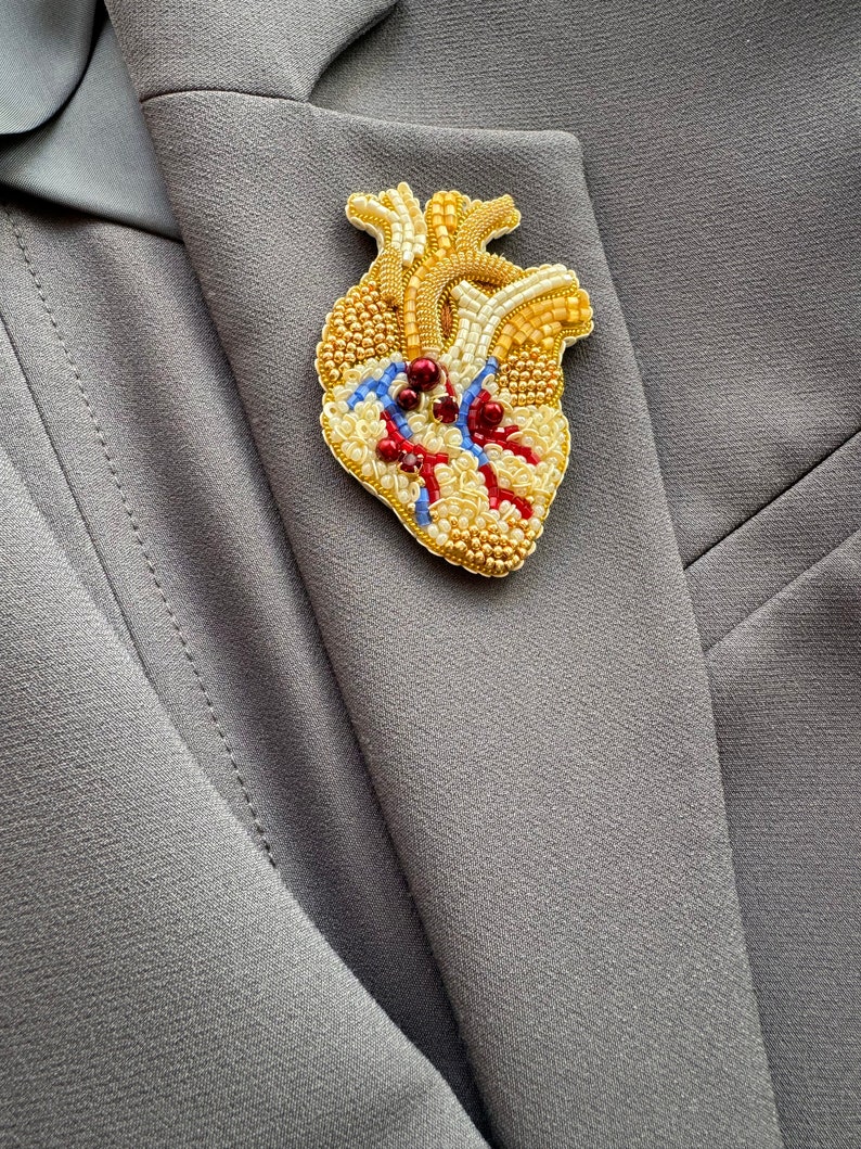 Embroidered Brooch Anatomical Heart. Beige Heart Brooch Embroidered ...