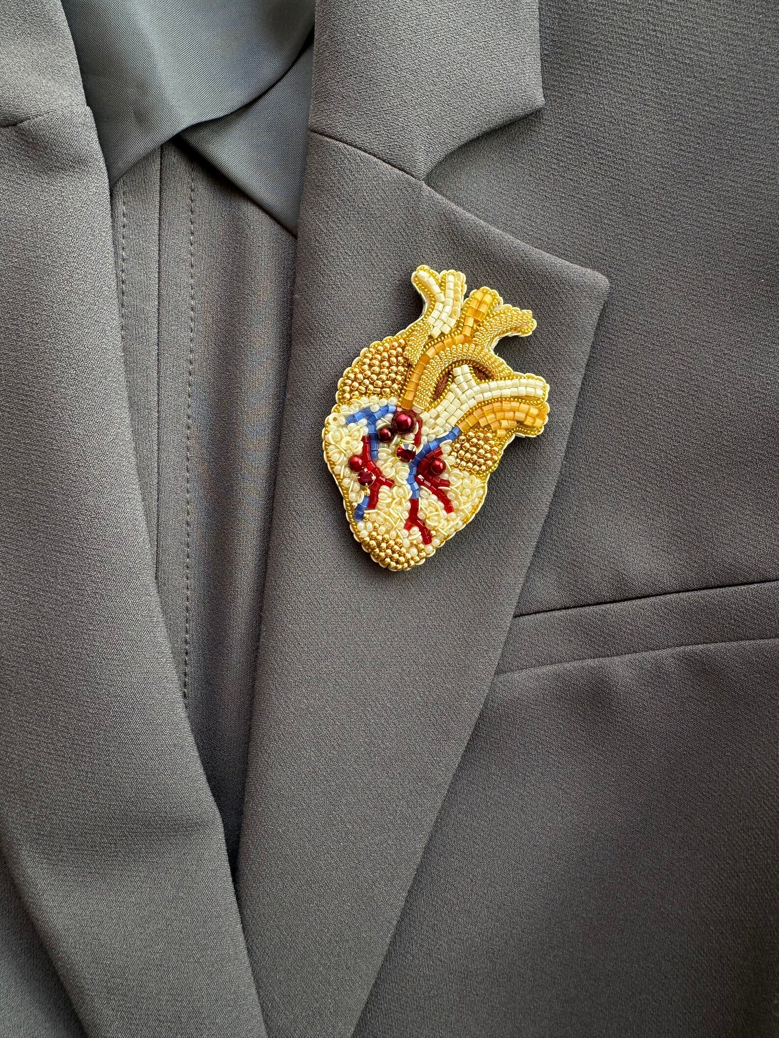 Embroidered Brooch Anatomical Heart. Beige Heart Brooch Embroidered ...