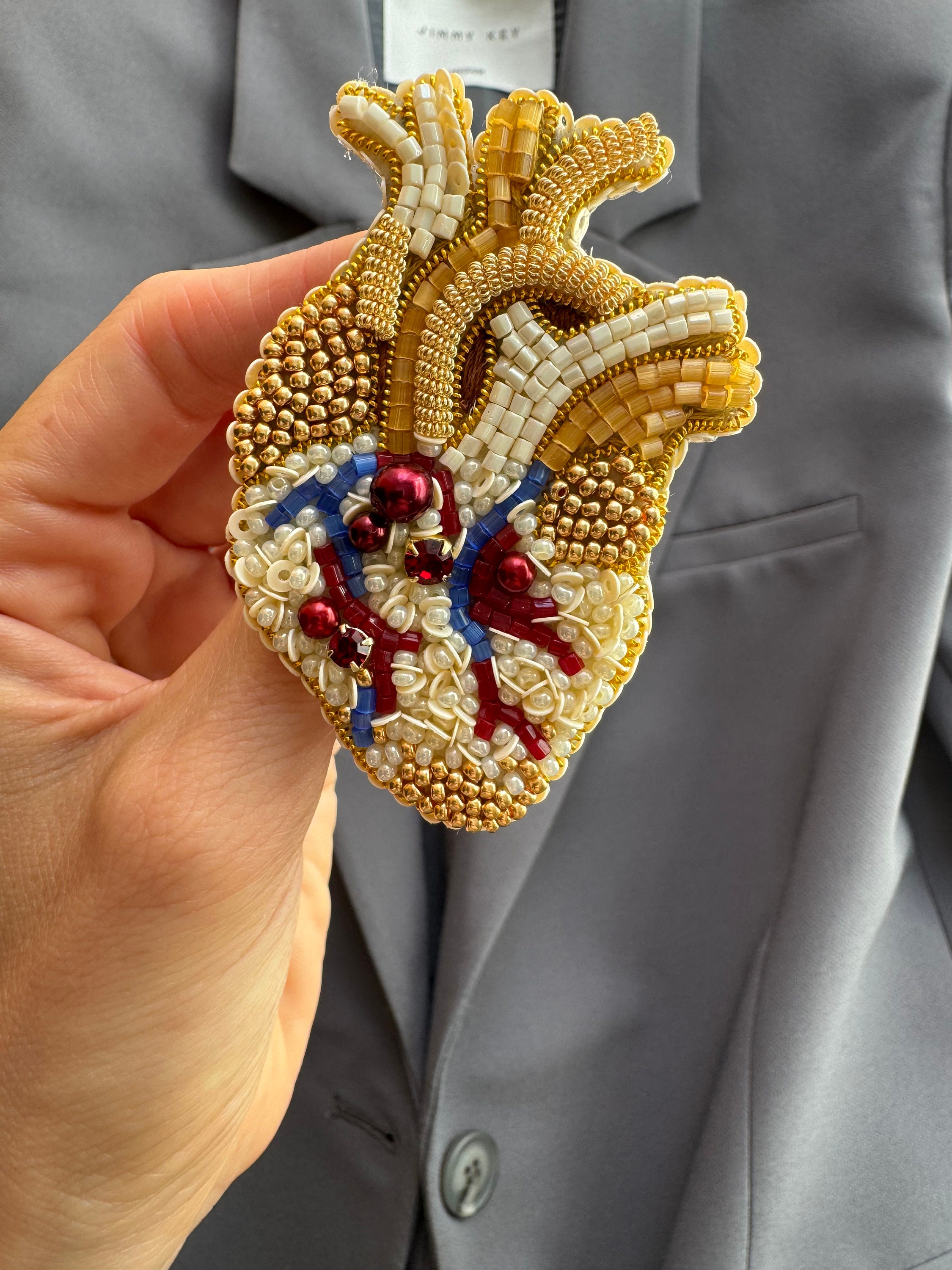 Embroidered Brooch Anatomical Heart. Beige Heart Brooch Embroidered ...