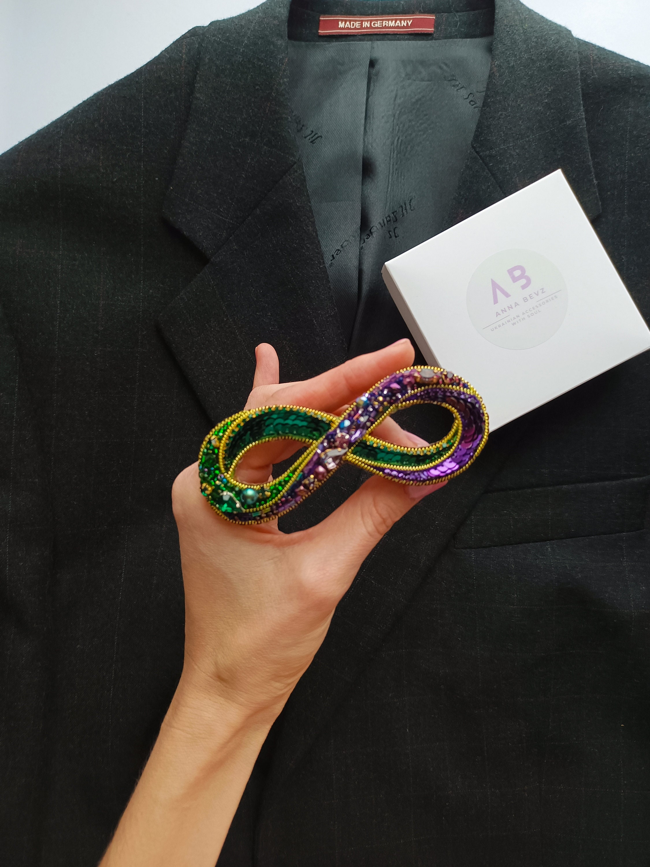 Brooch With Infinity Sign Embroidered With Beads and Sequinsin Royal ...