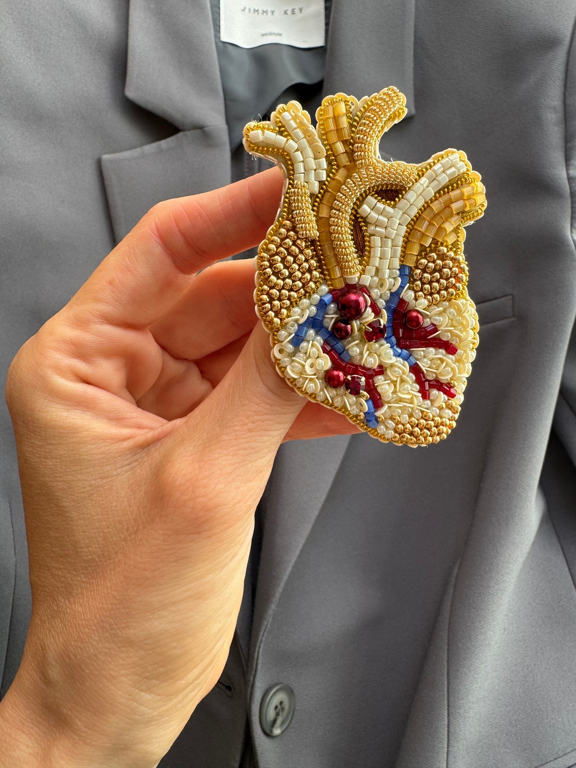 Embroidered Brooch Anatomical Heart. Beige Heart Brooch Embroidered ...
