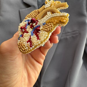 Embroidered Brooch Anatomical Heart. Beige Heart Brooch Embroidered ...