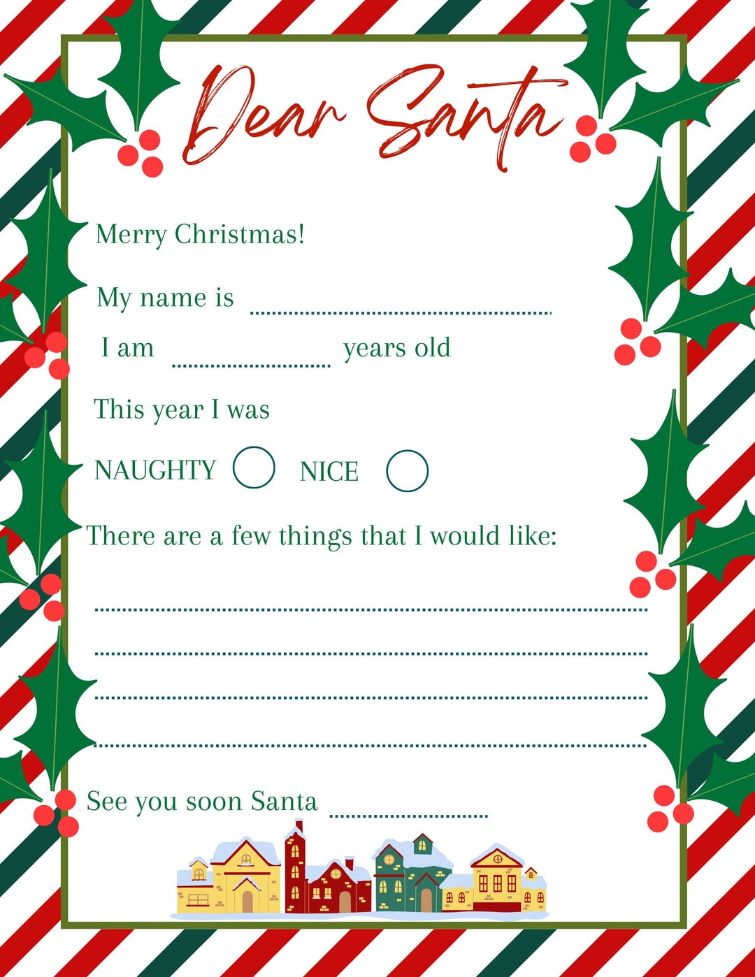 Letter to Santa | PRINTABLE | Christmas Wishlist | Holiday Wishlist ...
