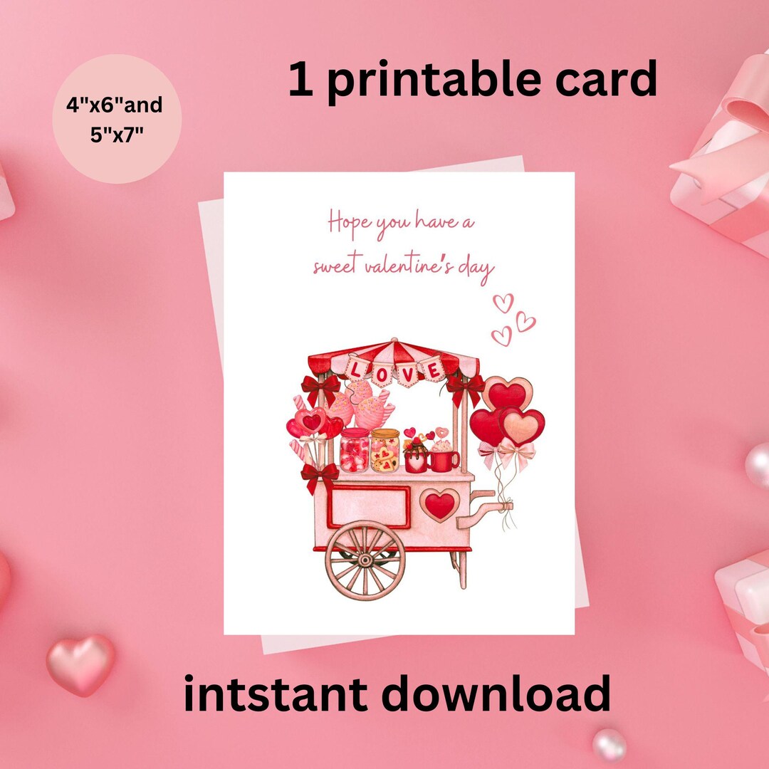 Printable Valentine's Day Card: Sweet Candy Cart Design (digital ...