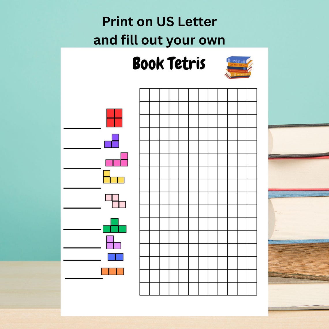 Printable 2026 Book Tracker: Tetris Reading Log (US Letter) Digital ...