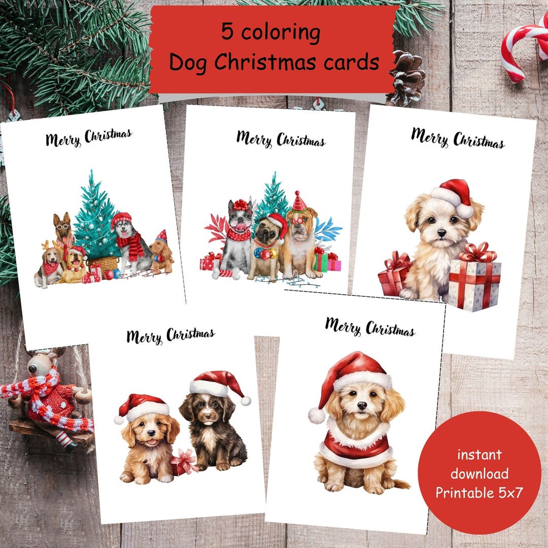Printable Dog Christmas Cards, Christmas Greeting Card Bundle, Cute ...