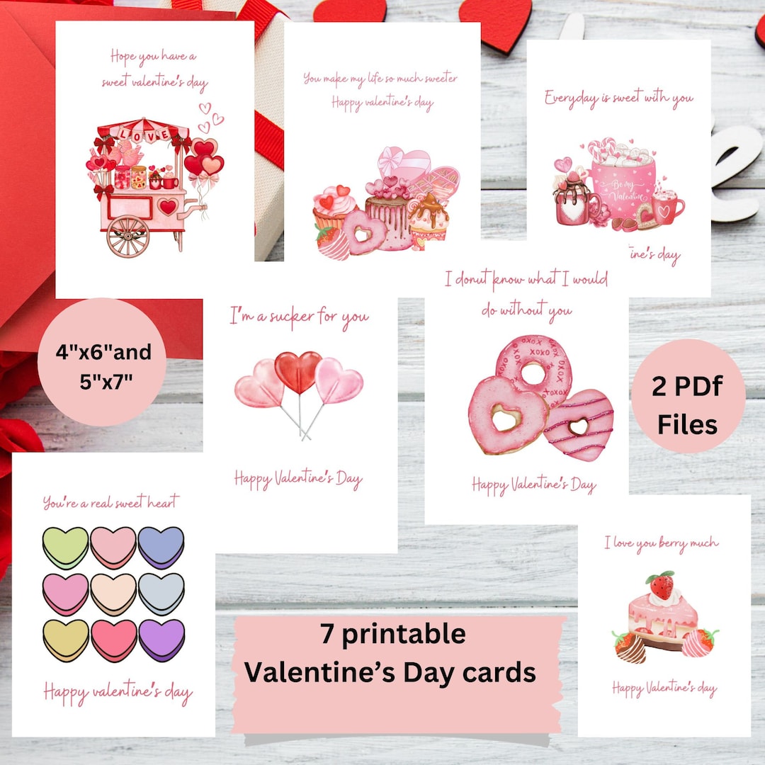 Printable Valentines Day Cards, Digital Valentines Cards, Sweet Pink ...
