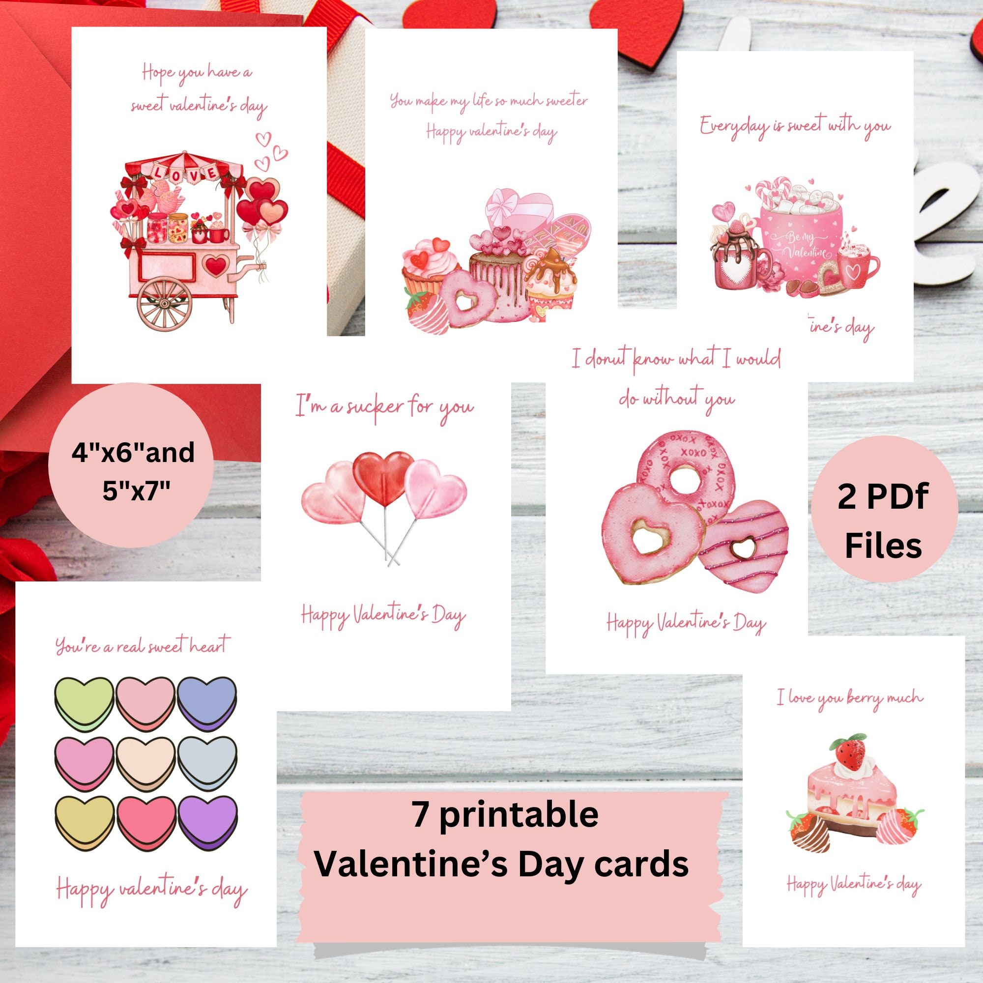 Printable Valentines Day Cards, Digital Valentines Cards, Sweet Pink ...