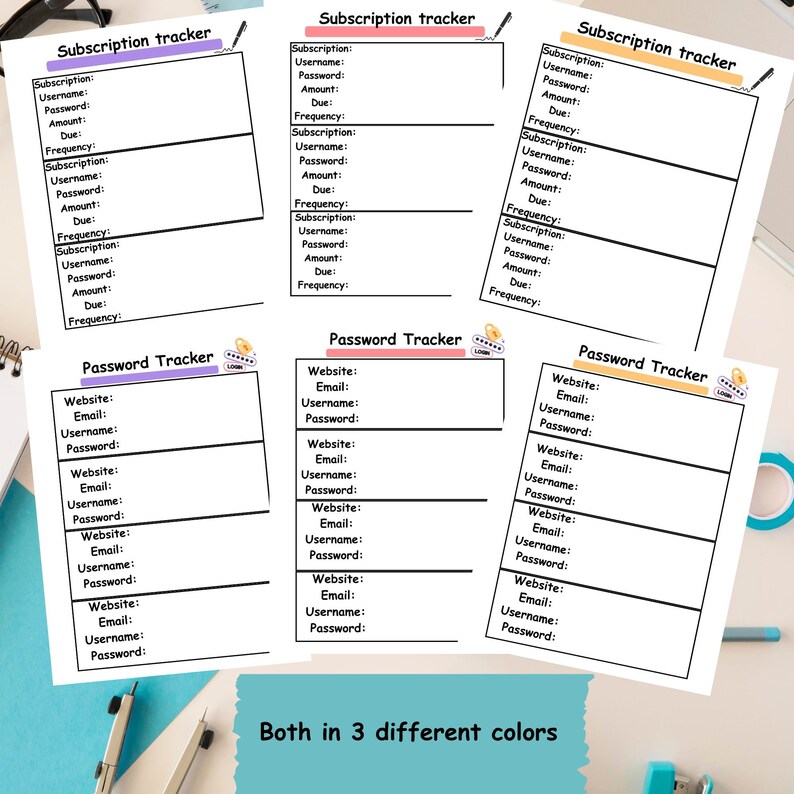 Printable Password Tracker, Printable Subscription Tracker, Password ...