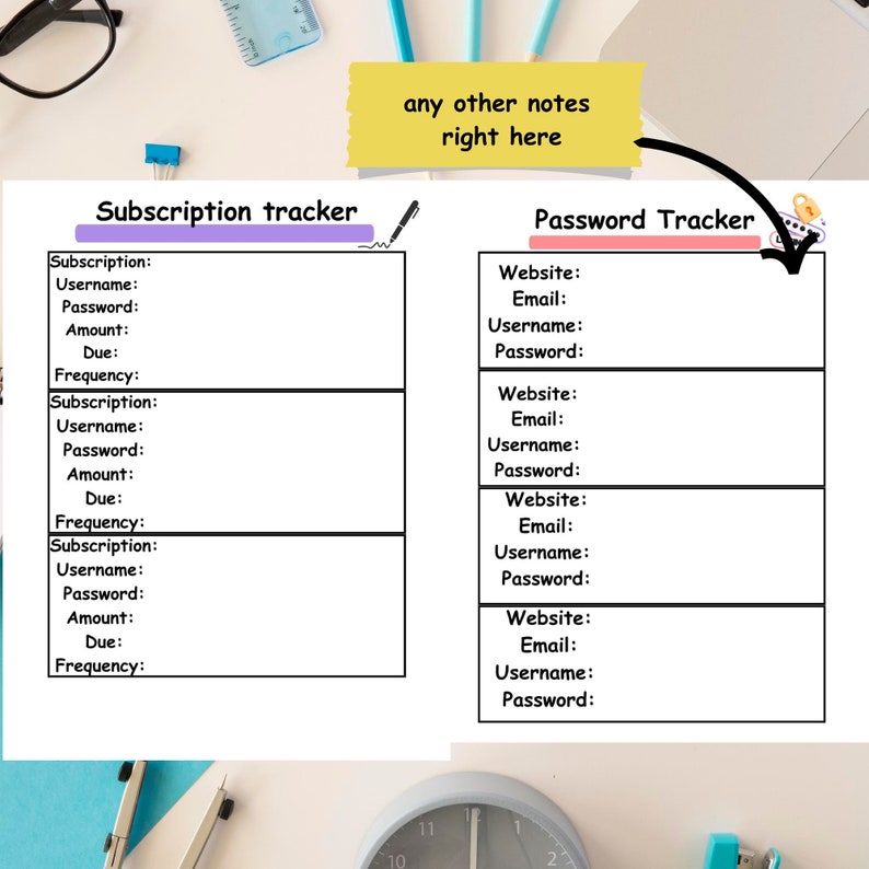Printable Password Tracker, Printable Subscription Tracker, Password ...
