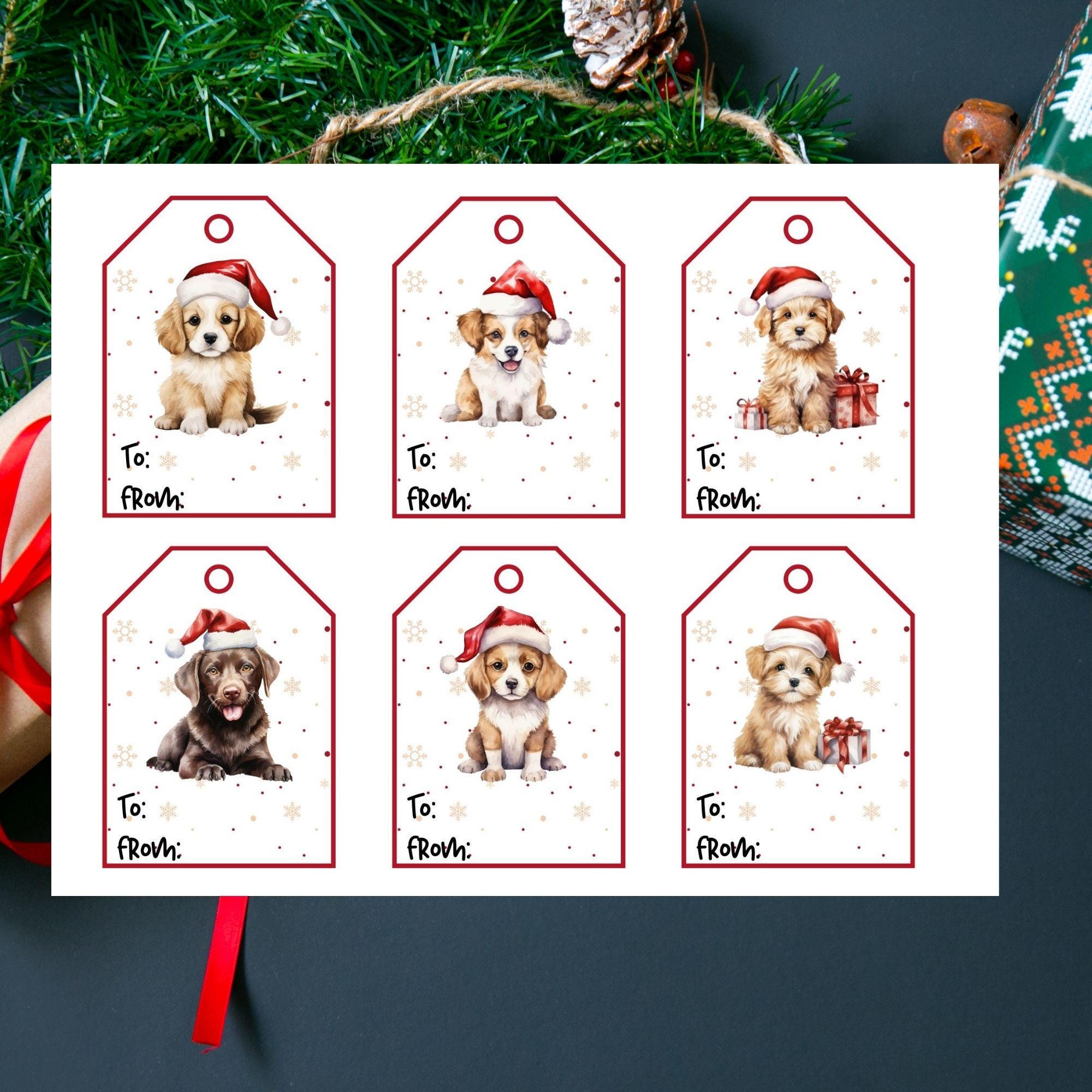 Printable Dog Christmas Gift Tags, Cute Dog Printable Tags for ...
