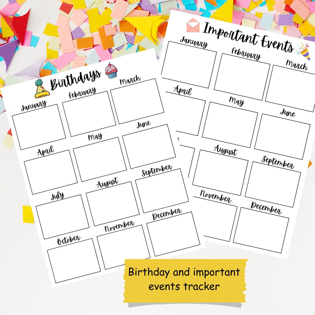 Printable Birthday Tracker, Important Events Calendar, Birthday ...