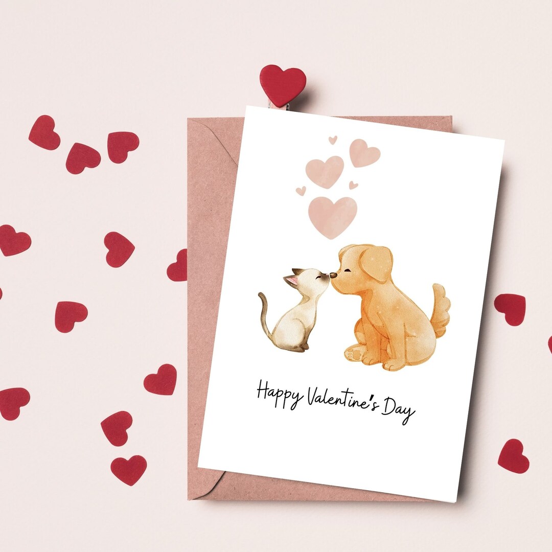 Dog and Cat Valentine's Day Card: Pet Lover Greeting (digital Download ...