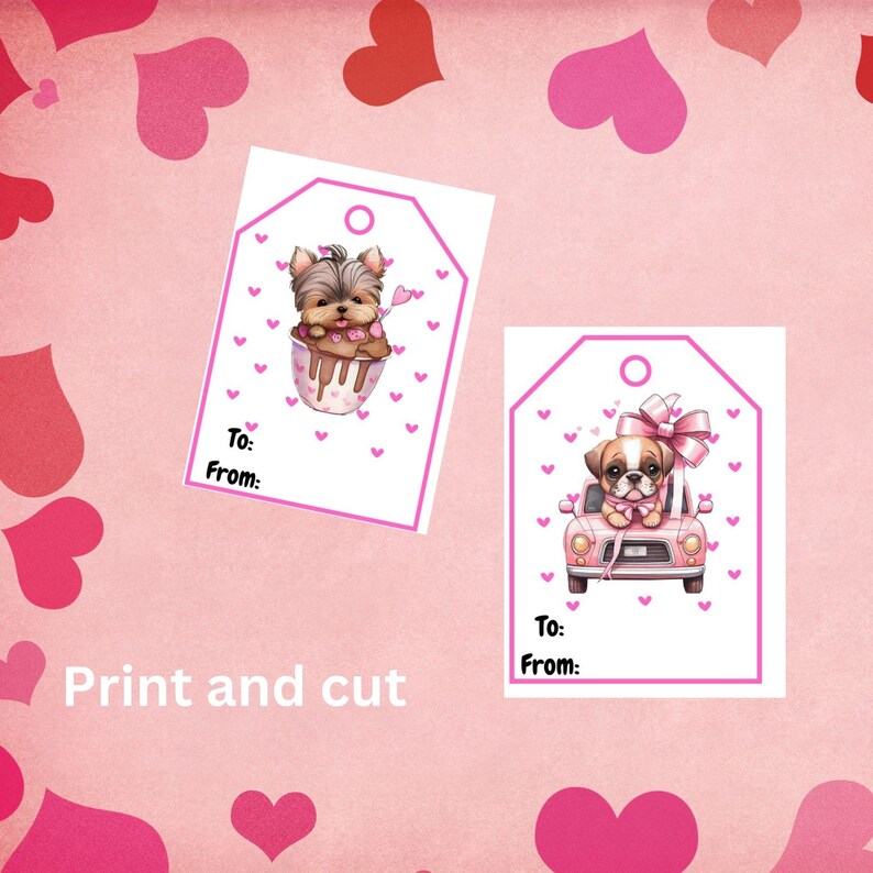 Printable Dog Valentine Gift Tags, Cute Pink Dog Printable Tags for ...
