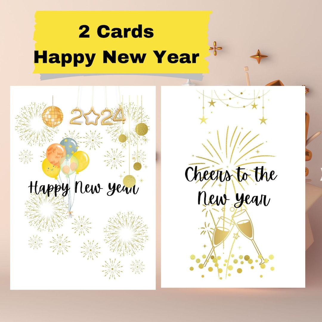 Happy New Year Card, Printable New Year Card, Greeting Card, Holiday ...