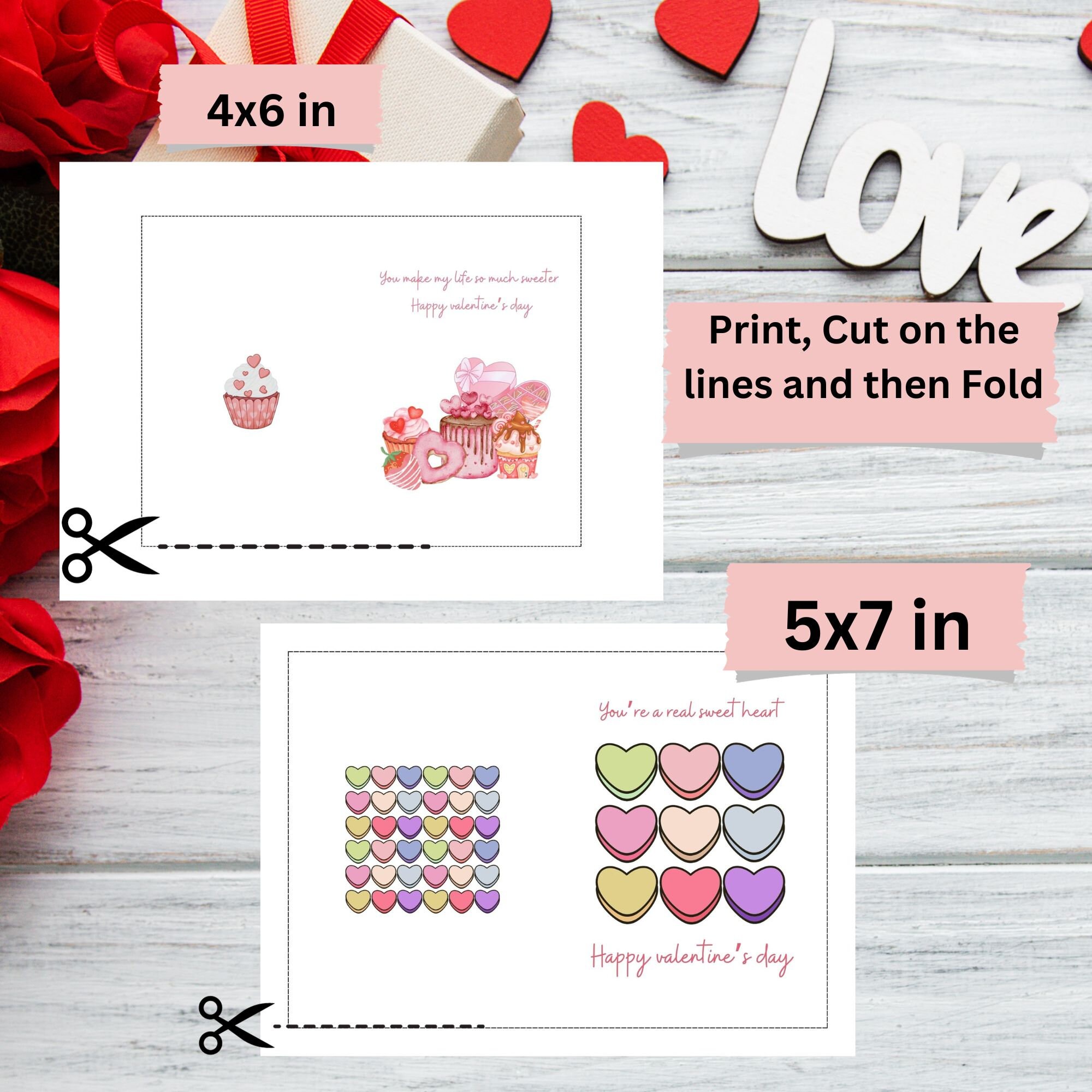 Printable Valentines Day Cards, Digital Valentines Cards, Sweet Pink ...