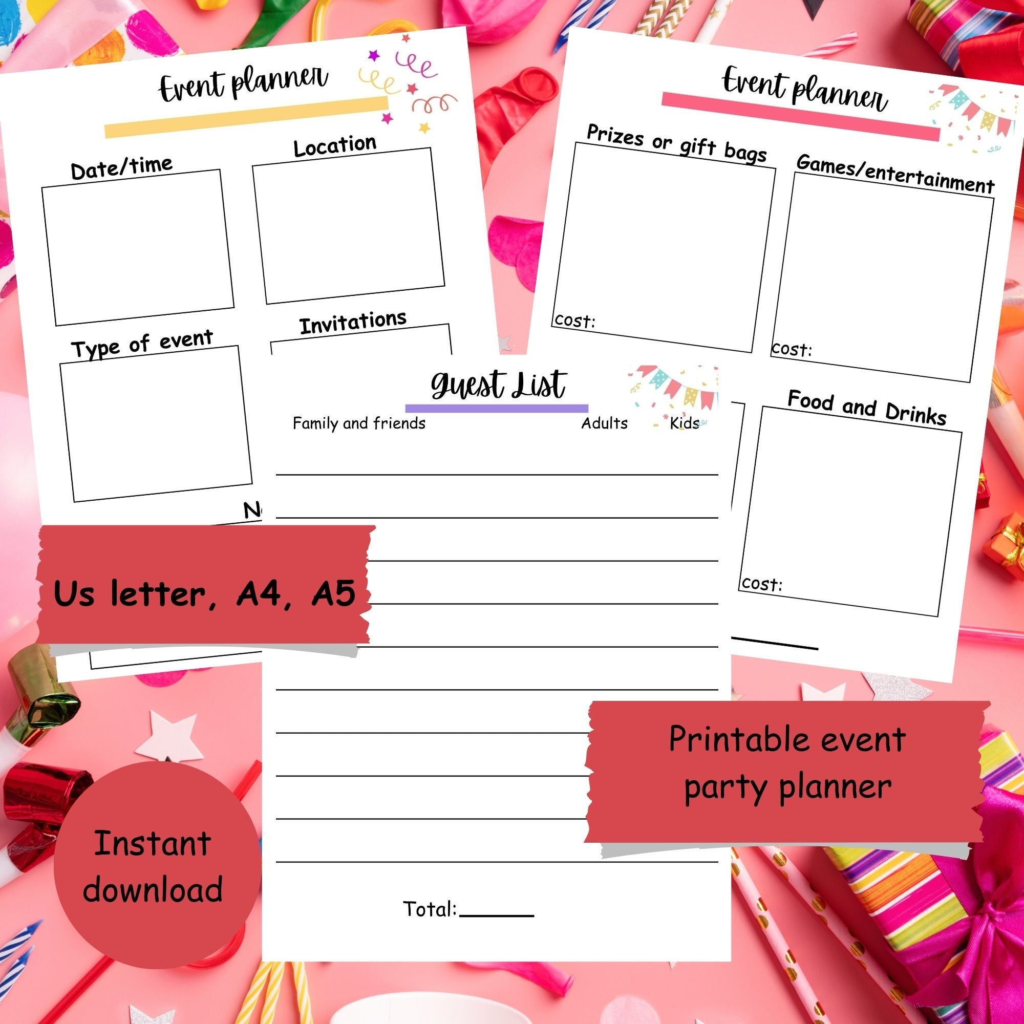 Printable Event Planner, Party Planner, Event Organizer and Guest List ...