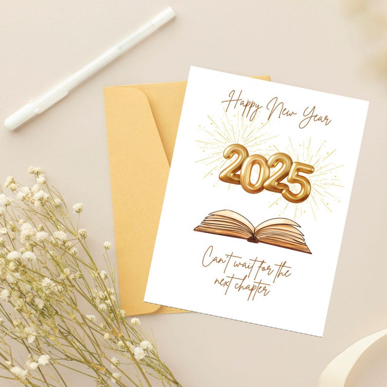 Printable New Years 2025 Greeting Card, Next Chapter Book Lover Happy ...