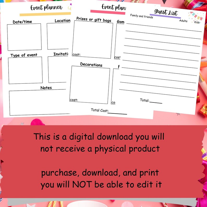 Printable Event Planner, Party Planner, Event Organizer and Guest List ...
