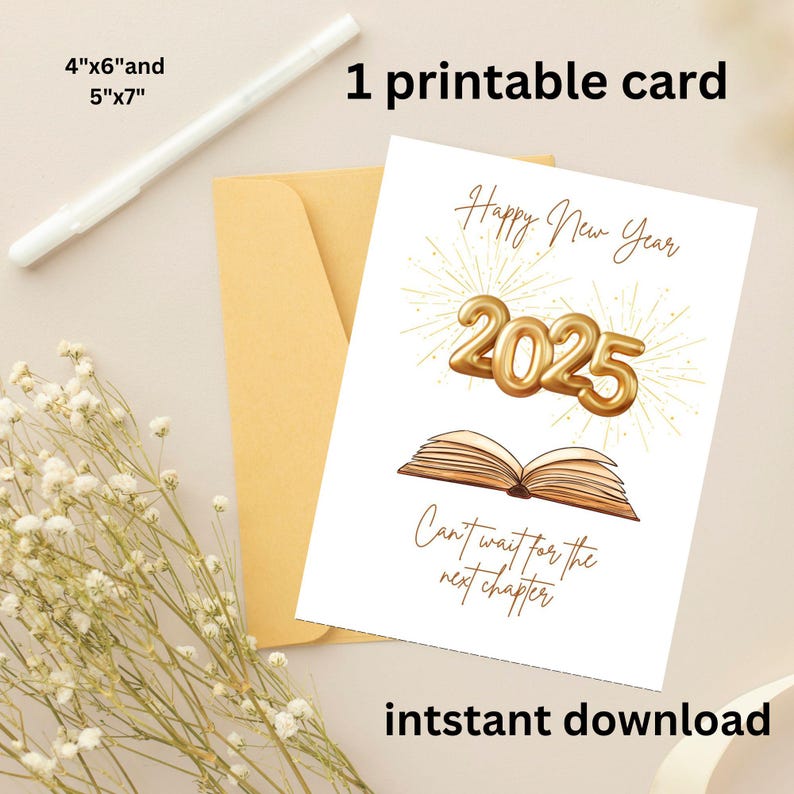 Printable New Years 2025 Greeting Card, Next Chapter Book Lover Happy ...
