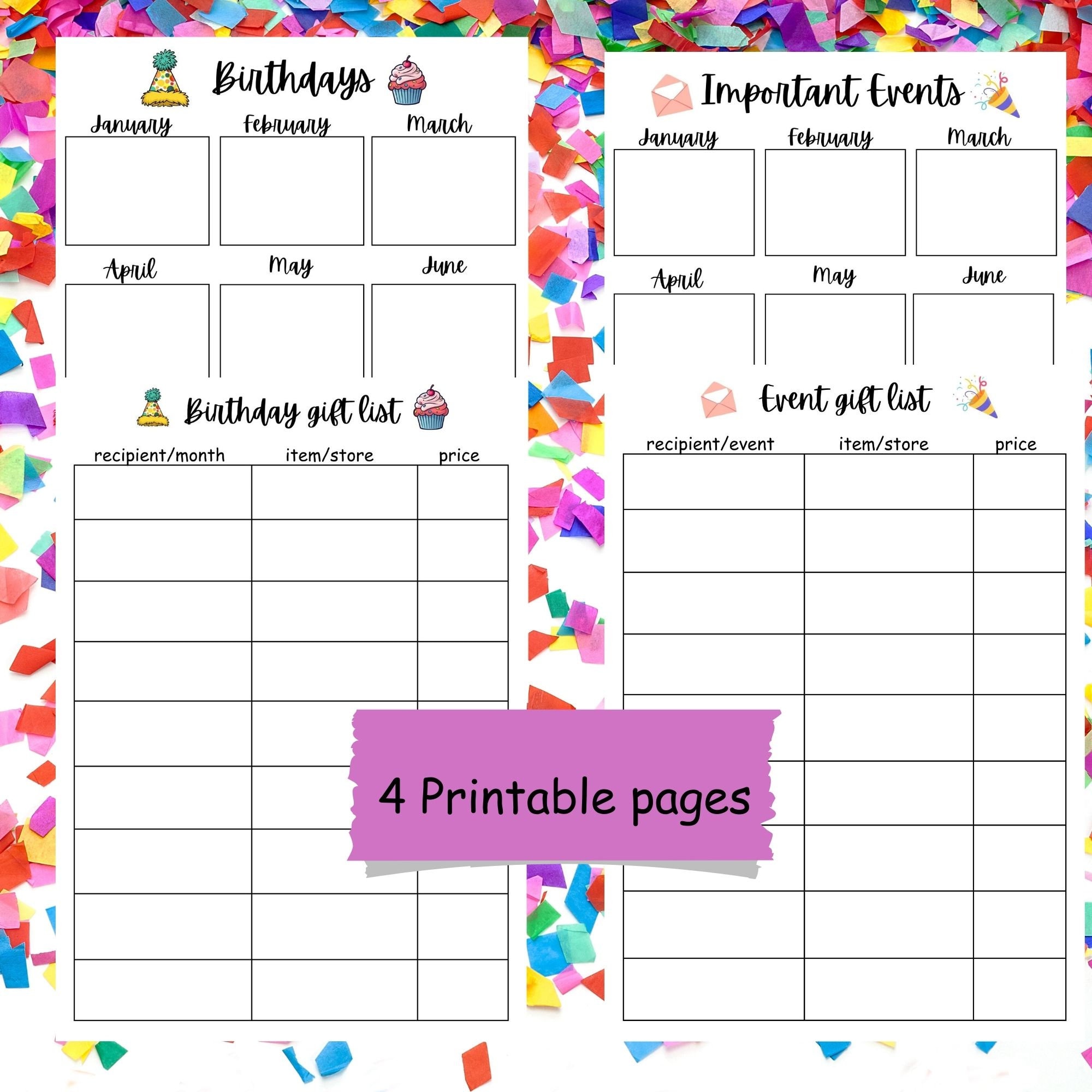 Printable Birthday Tracker, Important Events, Birthday Gift List, Event ...