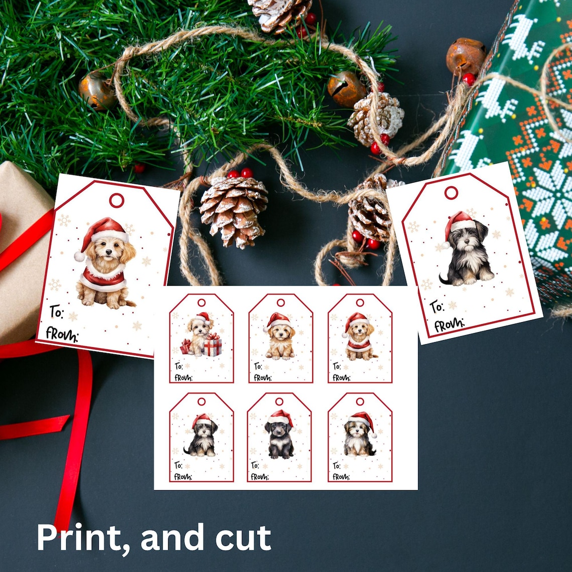Printable Dog Christmas Gift Tags, Cute Dog Tags for Christmas, 12 ...