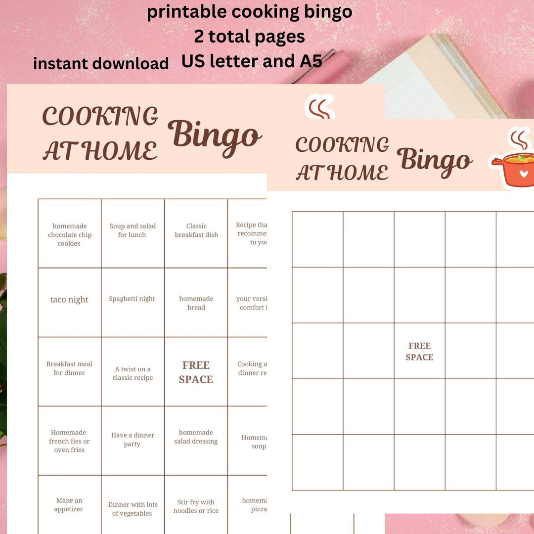 Cooking at Home Printable Bingo Card Template, Family Meals Dinner ...