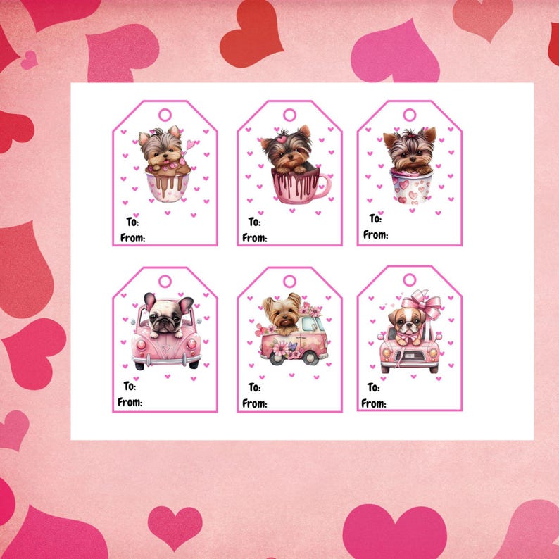 Printable Dog Valentine Gift Tags, Cute Pink Dog Printable Tags for ...