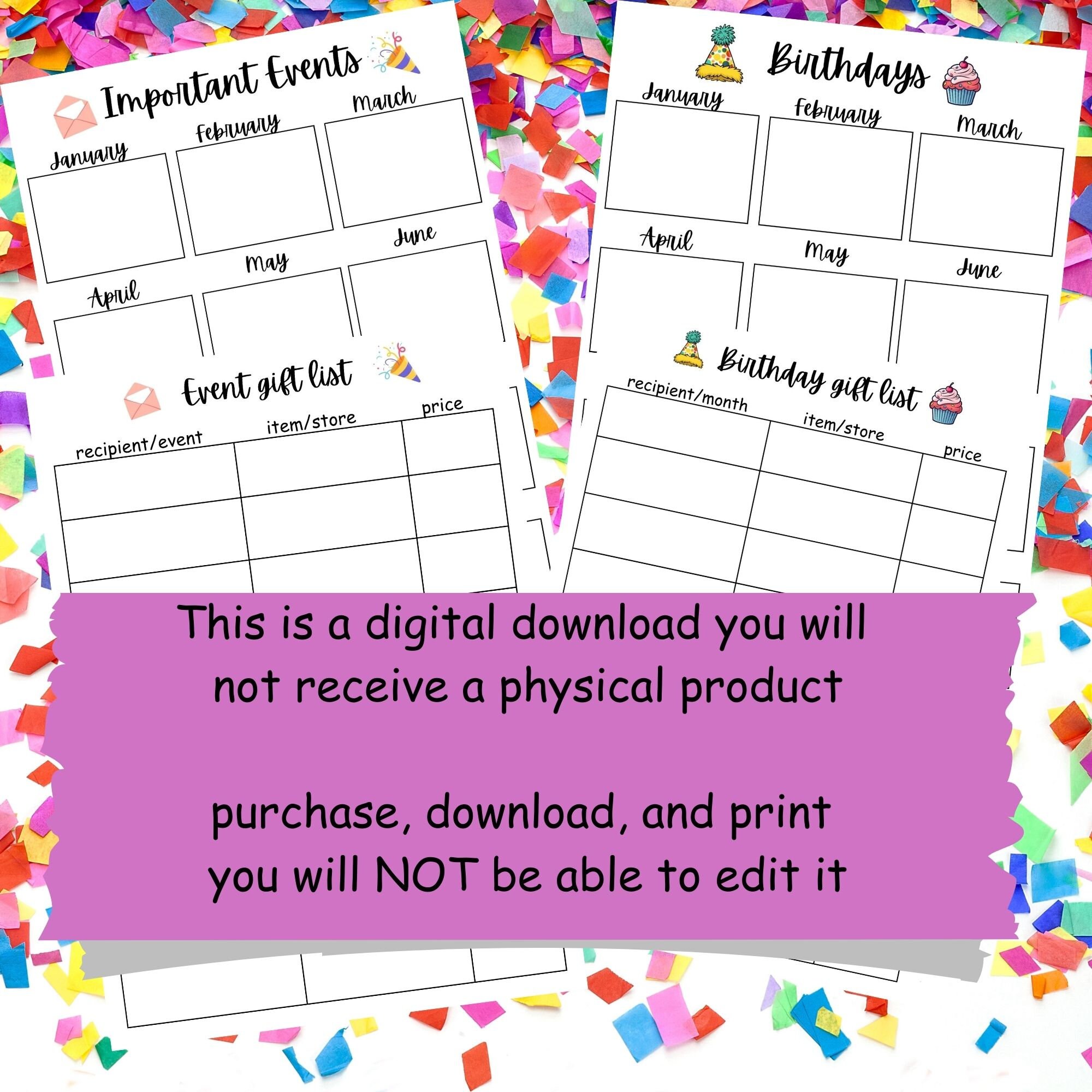 Printable Birthday Tracker, Important Events, Birthday Gift List, Event ...