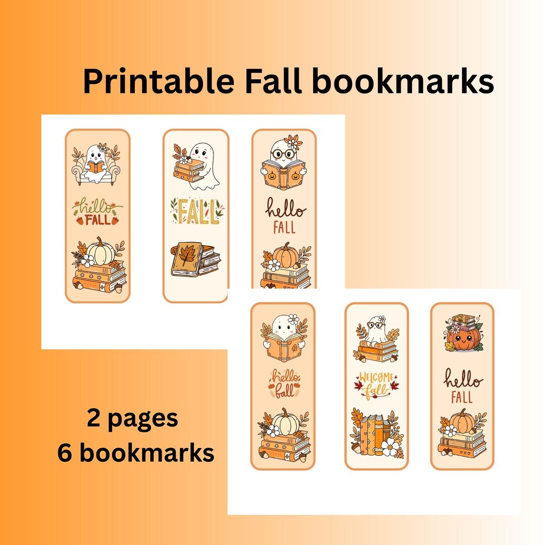Printable Fall Bookmarks, Set of 6 Autumn Book Lovers Bookmarks ...