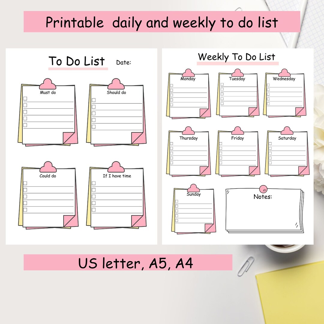 Printable to Do List, Daily to Do List, Weekly Checklist Planner ...
