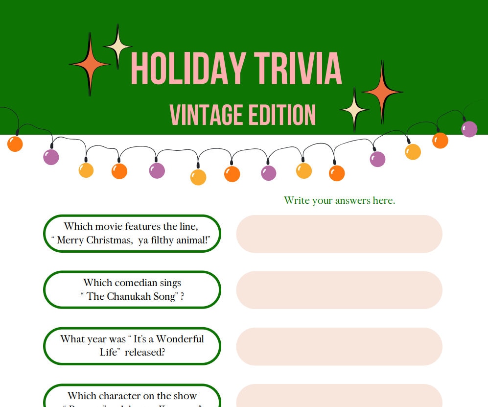 Holiday Trivia: Vintage Edition Printable - Etsy