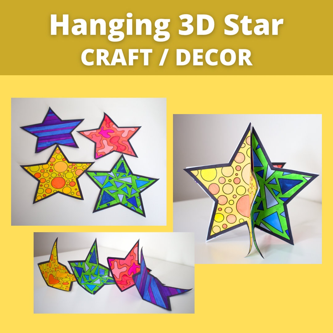 Star Coloring Page Craft 3D Hanging for Winter Christmas or Advent ...