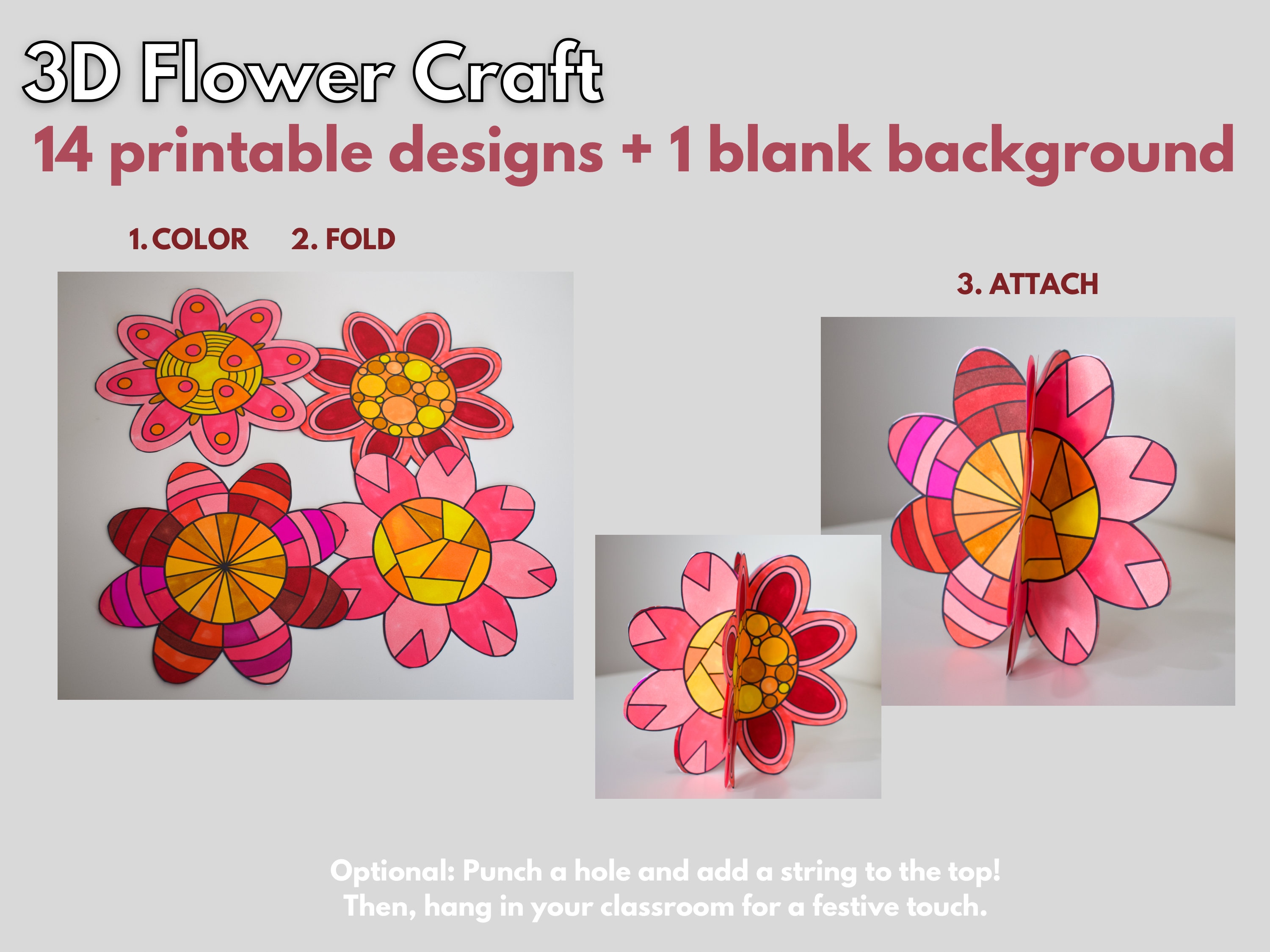 3D Flower Coloring Page Craft, Spring & Summer Activity (printable) - Etsy