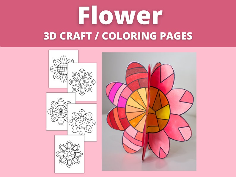 3D Flower Coloring Page Craft, Spring & Summer Activity (printable) - Etsy