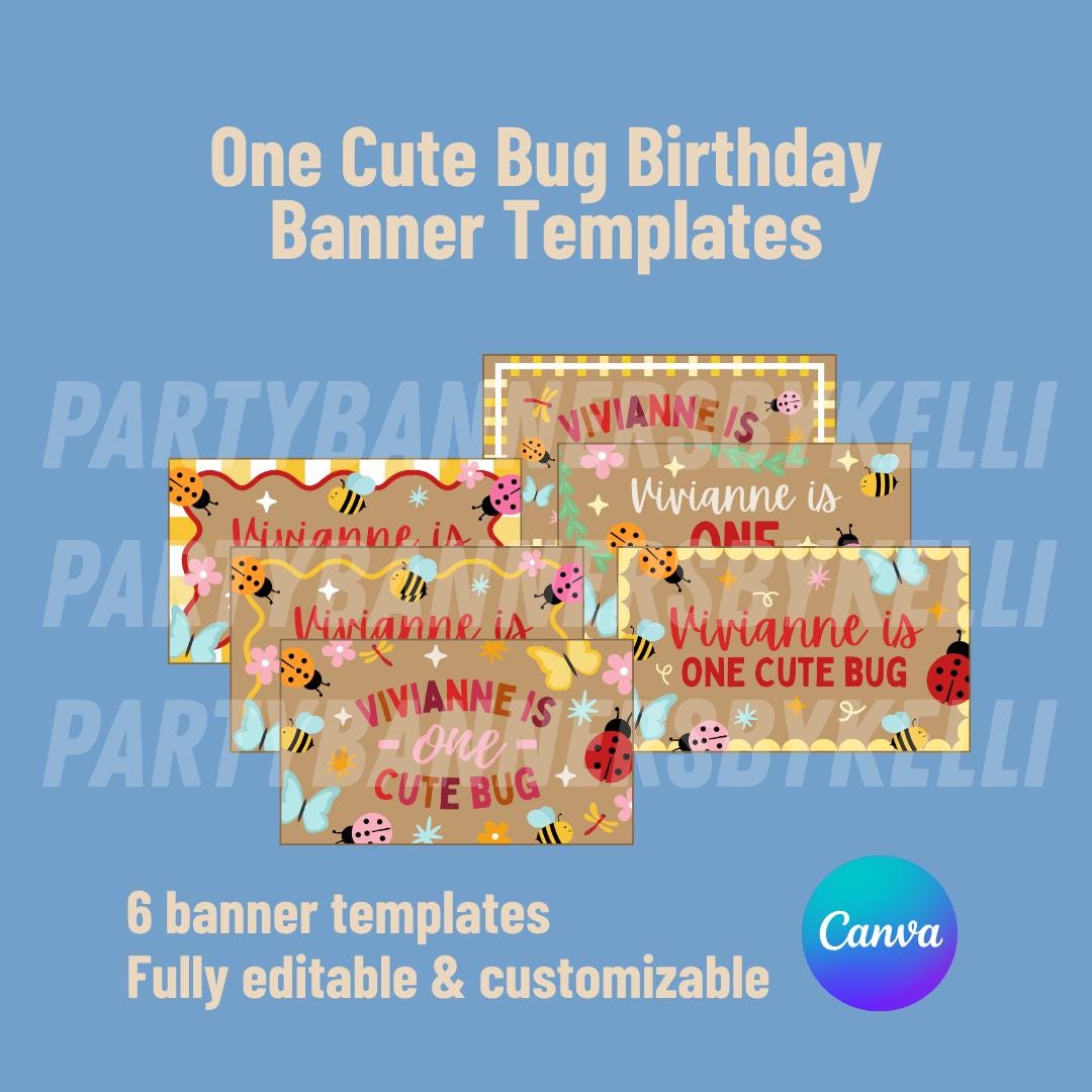 Cute Bug Birthday Banner Template, Ladybug Butterfly Theme (canva ...