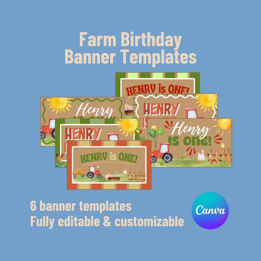 Farm Birthday Banner Templates | Canva Editable DIY Decor - Etsy