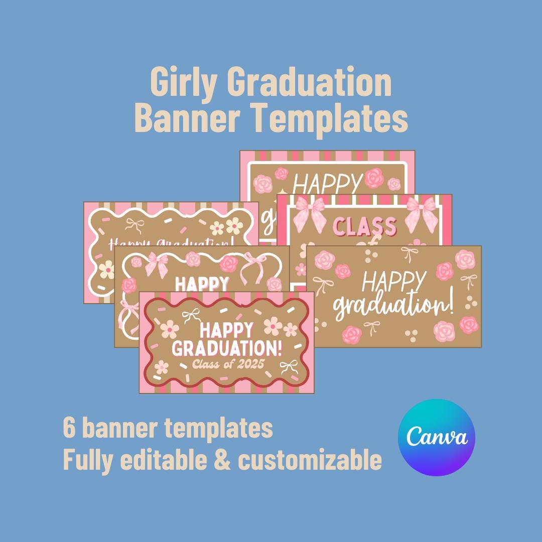 Girly Graduation Banner Template: Floral Design, Canva (digital ...