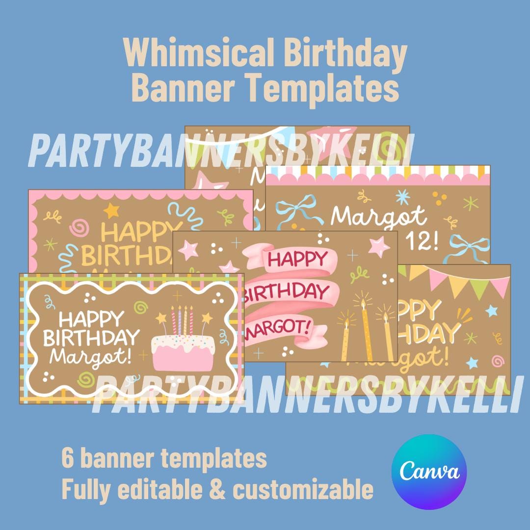 Whimsical Birthday Banner Templates | Editable Canva Design (digital ...
