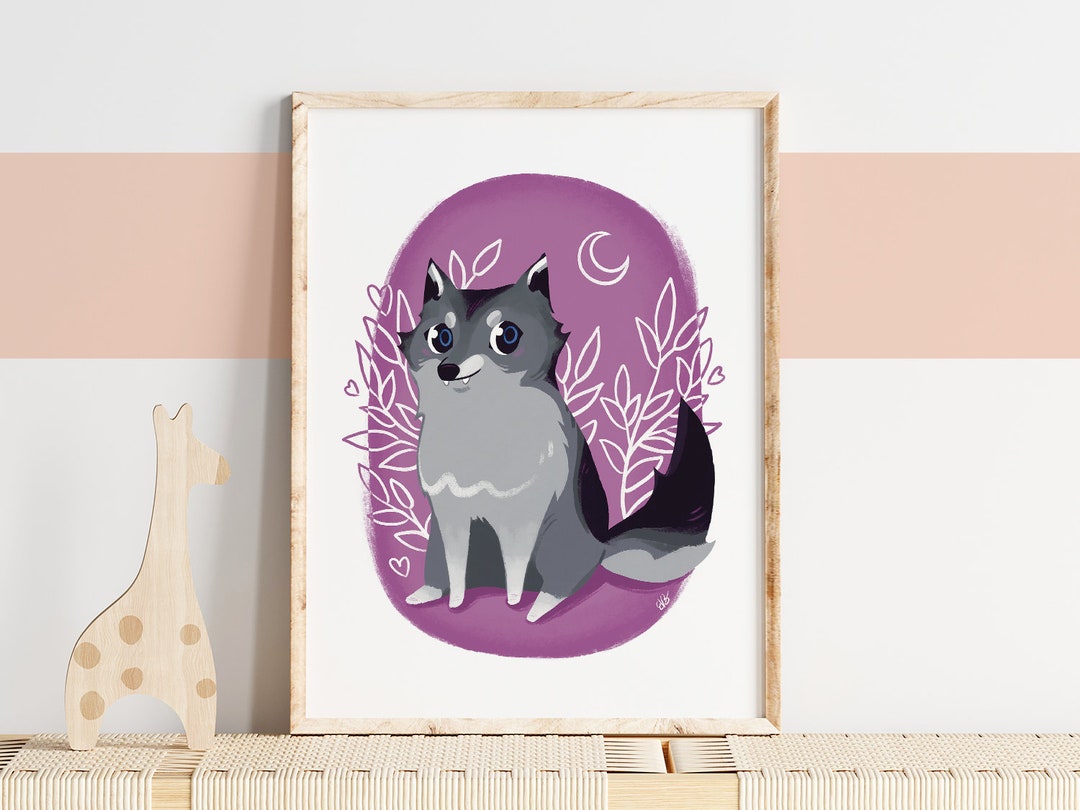 Whimsical Wolf Nursery Print, Woodland Boho Wall Art, Printable Gift ...