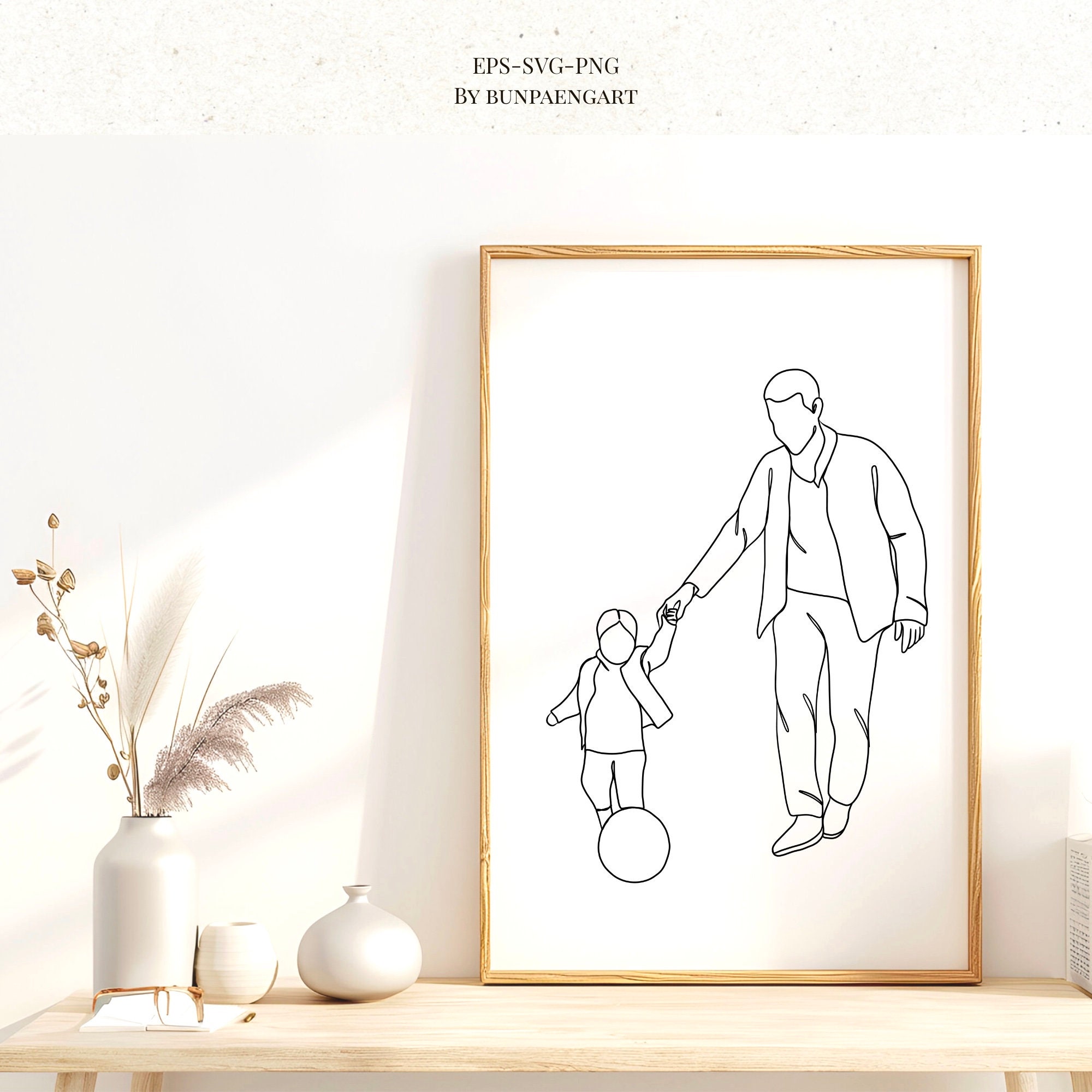 Father Line Art, Dad and Baby Line Art, Father SVG, Abstract Father ...