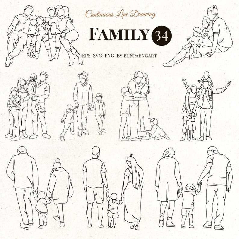 Family Clipart, Abstract Family Line Art, Family Line Drawing, Family ...