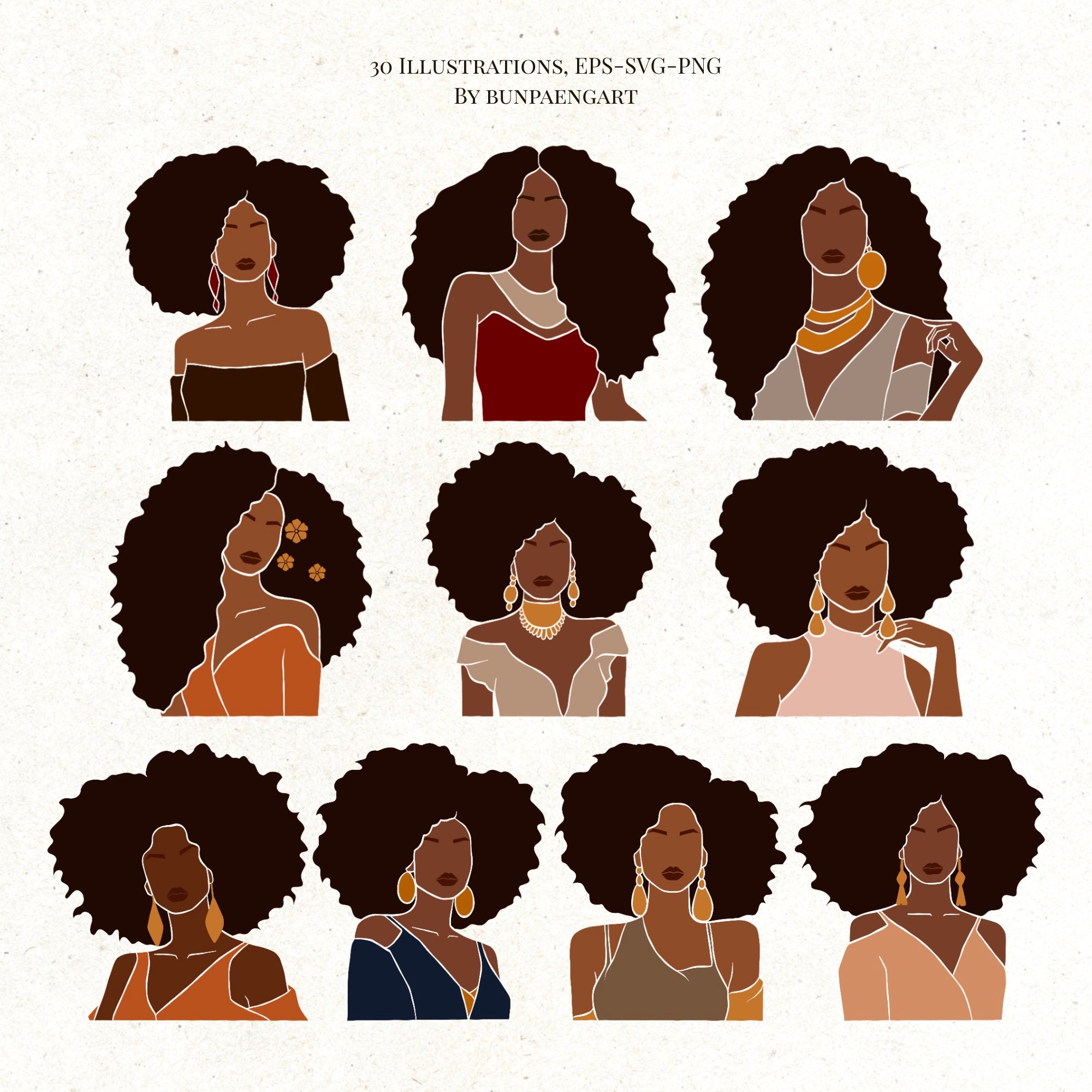 Abstract Woman Clipart, Afro Woman SVG, Black Afro Woman SVG Clip Art ...