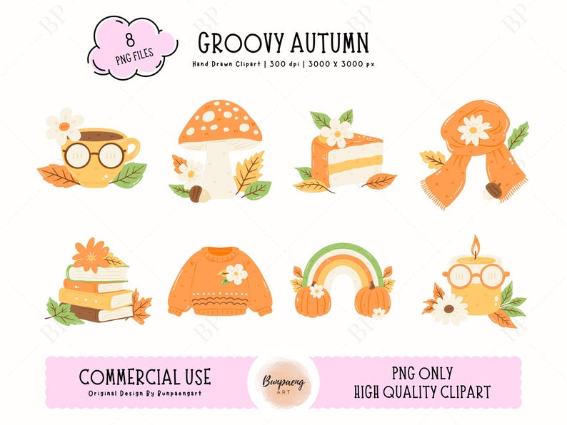 Groovy Autumn Clipart, Autumn Clipart, Retro Fall Png, Autumn Png, Fall ...