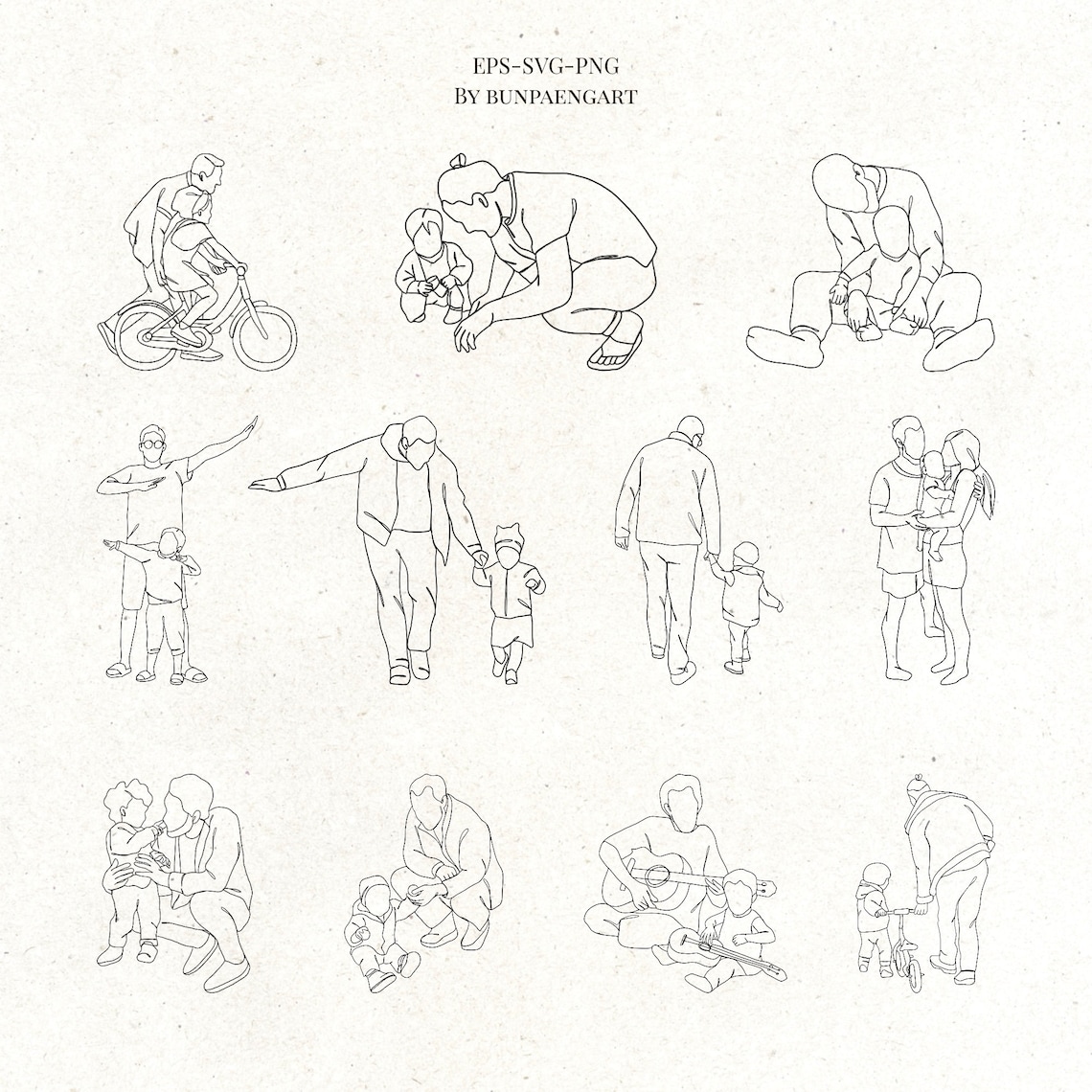 Father Line Art, Dad and Baby Line Art, Father SVG, Abstract Father ...