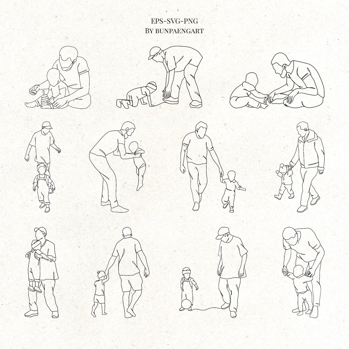 Father Line Art, Dad and Baby Line Art, Father SVG, Abstract Father ...